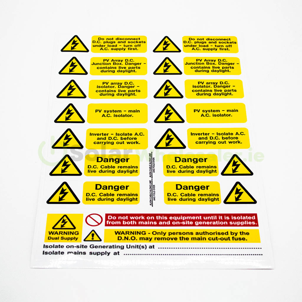 SEAI-PVLabel Solar PV Safety Label Sheet - Solar Wholesaler
